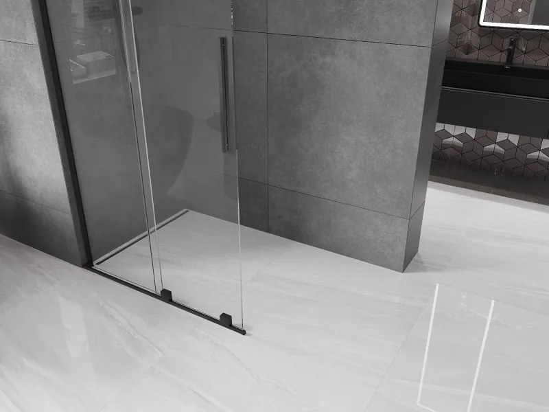 Mexen Velar L, posuvná sprchová zástěna Walk-in 110 x 200 cm, 8mm čiré sklo, černá matná, 871-110-003-03-70