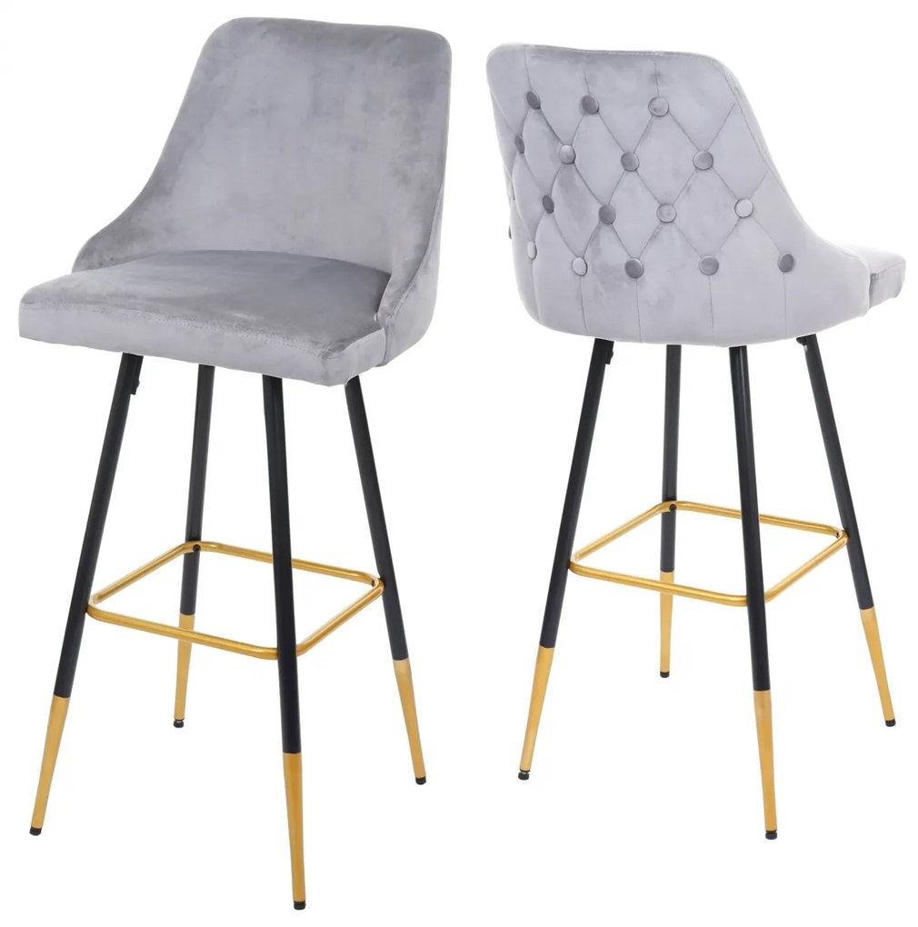 Barová židle v retro stylu E70 (SET 2 ks) - samet, černá / zlatá podnož - Šedá
