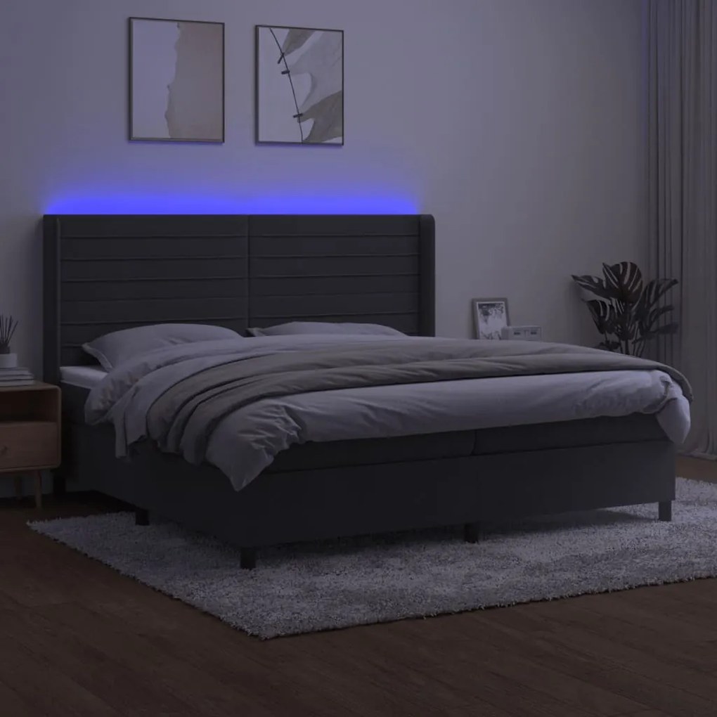 Box spring postel s matrací a LED tmavě šedá 200x200 cm samet 3139644
