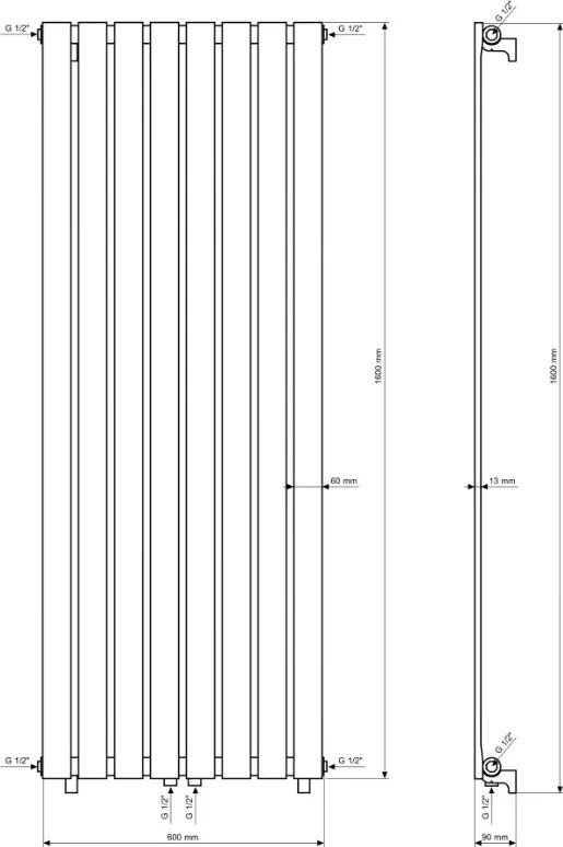 Gamma Vertical, topné těleso 600x1600 mm, 1036 W, černá matná, GMA-VERT-16060-BK