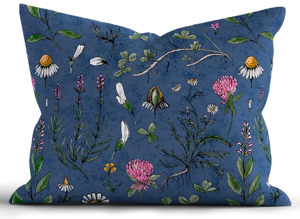 MK Lůžkoviny Bavlněný povlak na polštář Renforcé 70 x 90 cm - Herbář tmavě modrý