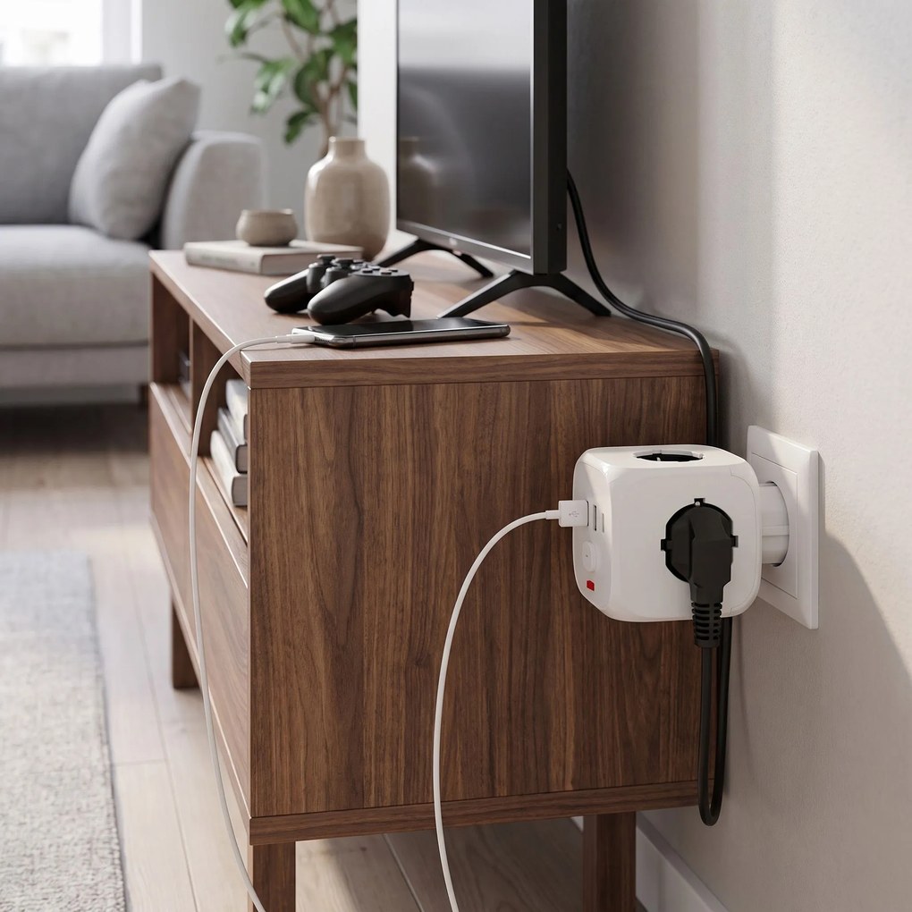 Toolight Toolight, JNH019, zásuvková kostka 7v1, 3 zásuvky + 2× USB-A + 2× USB-C, bílá, OSW-56305
