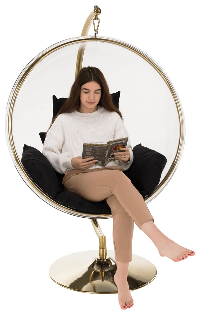 Závěsné křeslo se stojanem, transparentní/zlatá/černá, BUBBLE NEW TYP 3