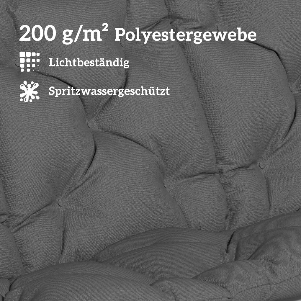 Outsunny polštář na lavici pro 3 osoby 150 x 100 x 10 cm — prošitý, voděodpudivý polyester, ochrana UPF 30+, popruhy a postranní kapsa — tmavě šedý