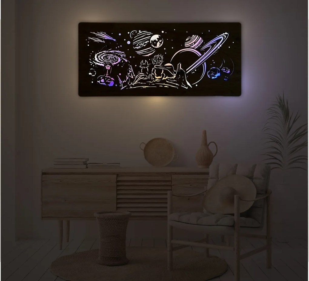 Li-Go "Malý princ" světelný obraz s baterií 90x40cm varianta ovládání: ovládání na obraze včetně dálkového ovladače, provedení povrchu: černá s patinou