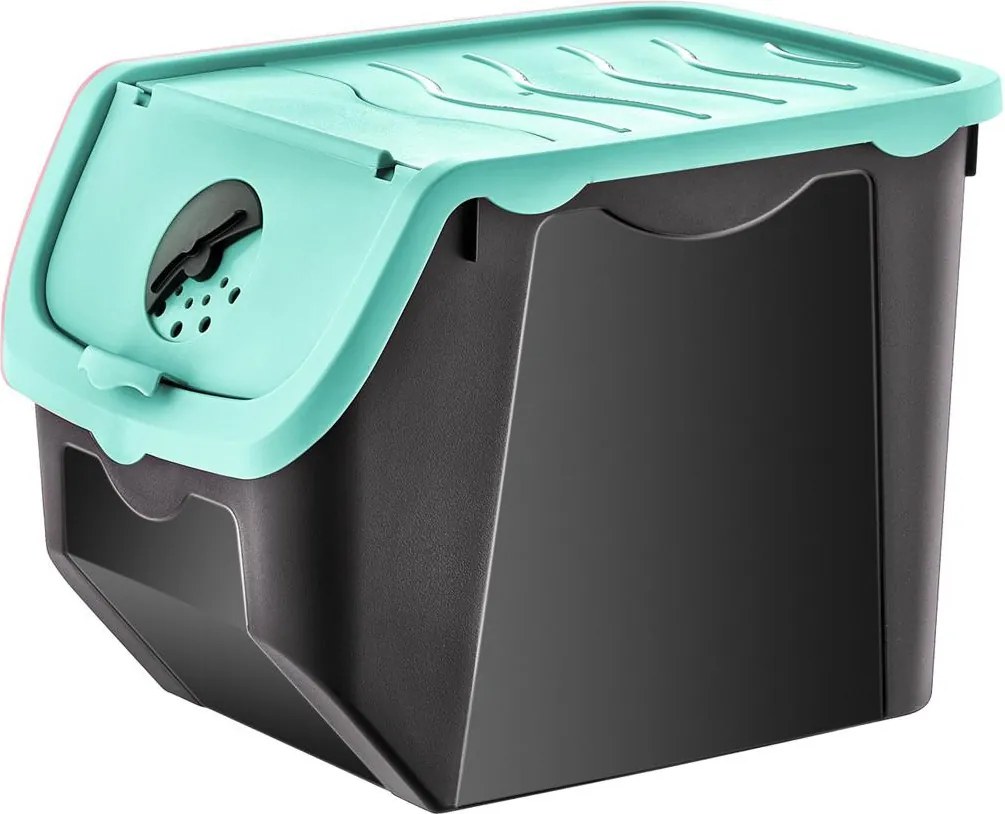 Orion Skladovací černý box na cibuli a brambory,zelené víko (12l)