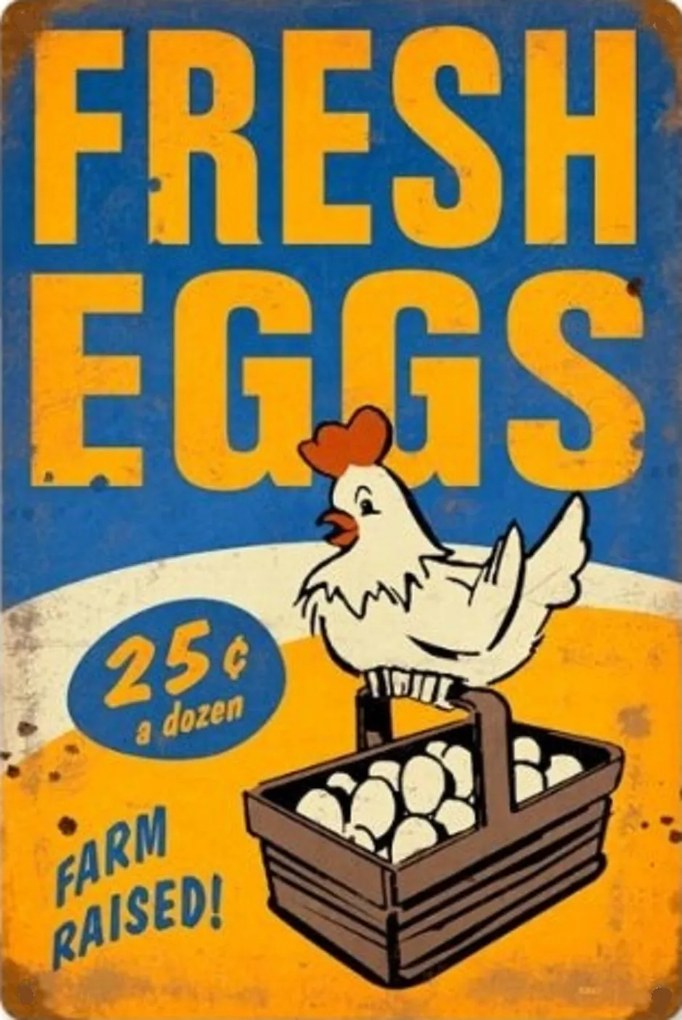 Plechová cedule Fresh Eggs Velikost: A4 (30 x 20 cm)