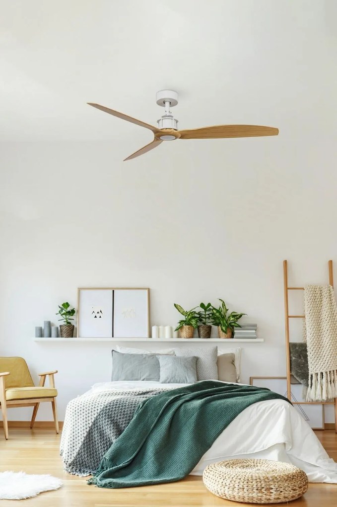 FARO 32110 JUST FAN M stropní ventilátor, bílá/světlé dřevo s DC motorem - FARO