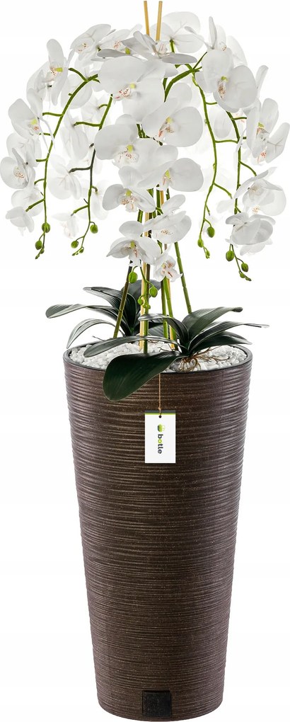 Orchidej umělá bílá kytice květy listy květináč Tmavě hnědá H 110 cm