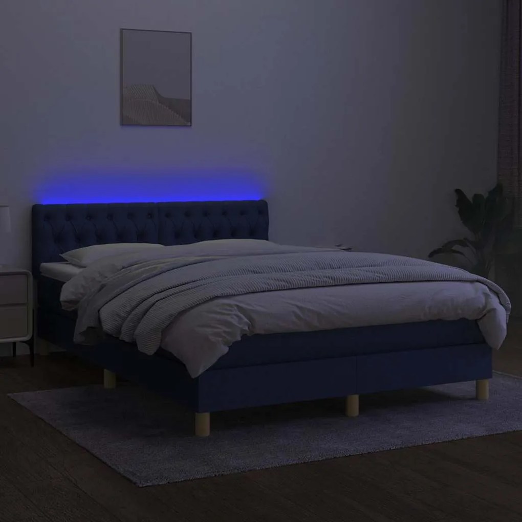 Box spring postel s matrací a LED modrá 140x200 cm textil 3133963