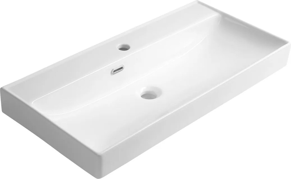 Aqualine Parla obdélníkové umyvadlo 80 x 38 cm s otvorem pro baterii s přepadem keramické bílá 9980