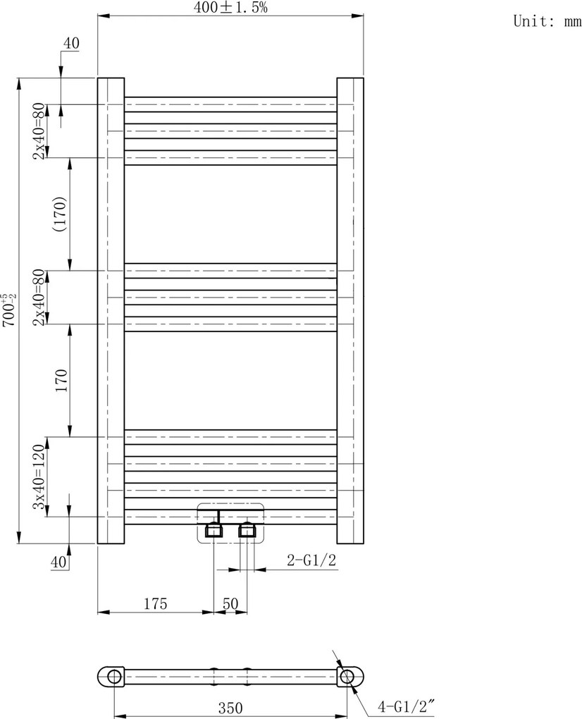 Gamma Simple, topné těleso 400x700 mm, 234 W, zlatá matná, GMA-SIMP-7040-BGD