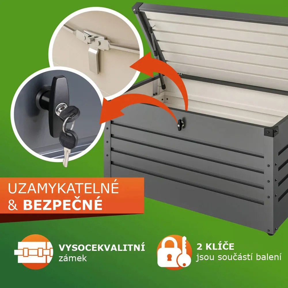 Kovový úložný box METALBOX, 385L, 120×62×63 cm, antracitová Gardebruk
