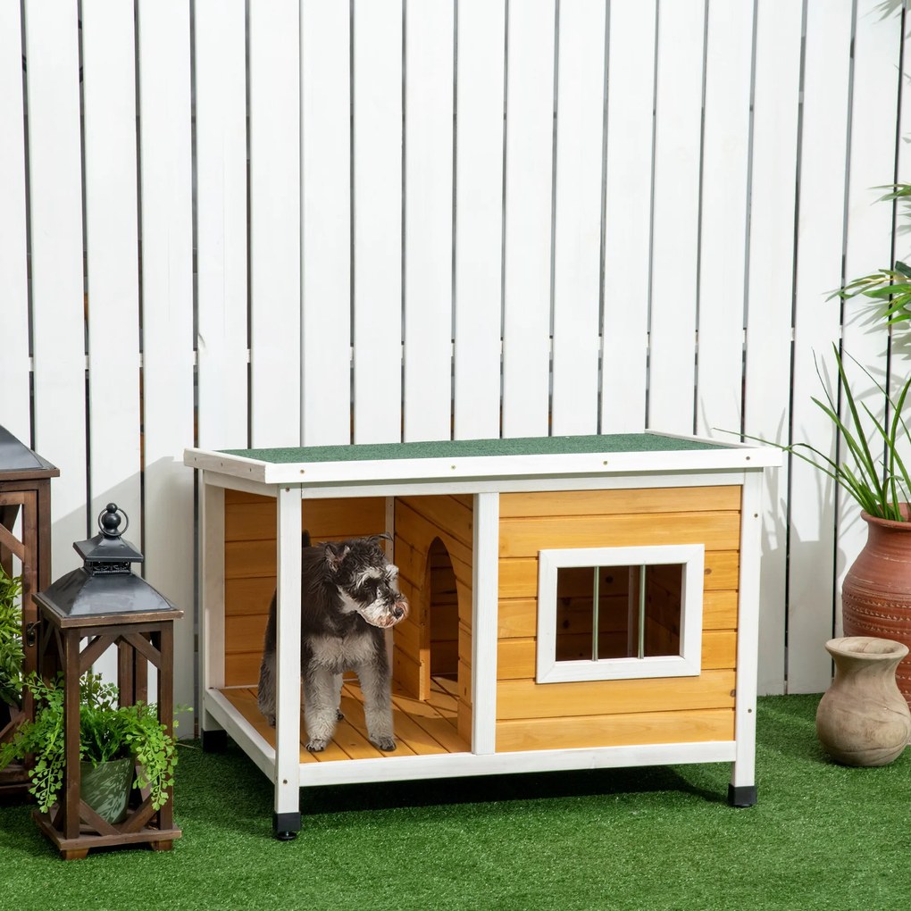 PawHut psí bouda z jedlového dřeva s terasou a odklápěcí střechou pro malé psy Indoor Outdoor Orange