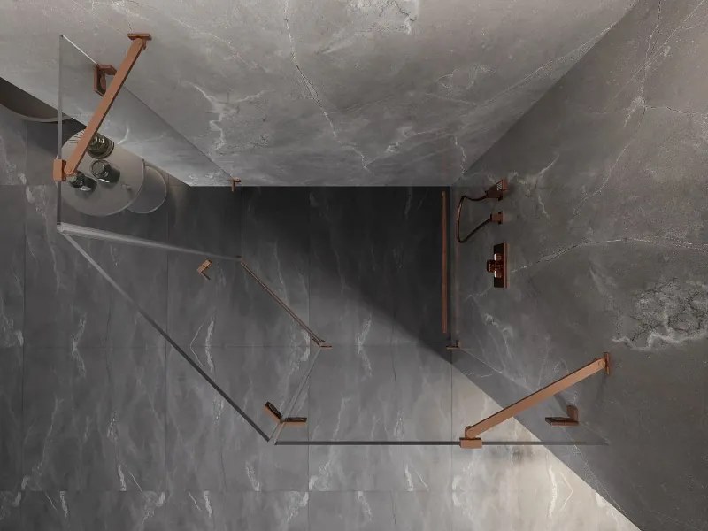 Mexen Lunar, pětiúhelníkový sprchový kout s pravým sklonem 90 x 80 cm, 8mm čiré sklo, profil měděná matná, 831-090P-080L-65-00-P