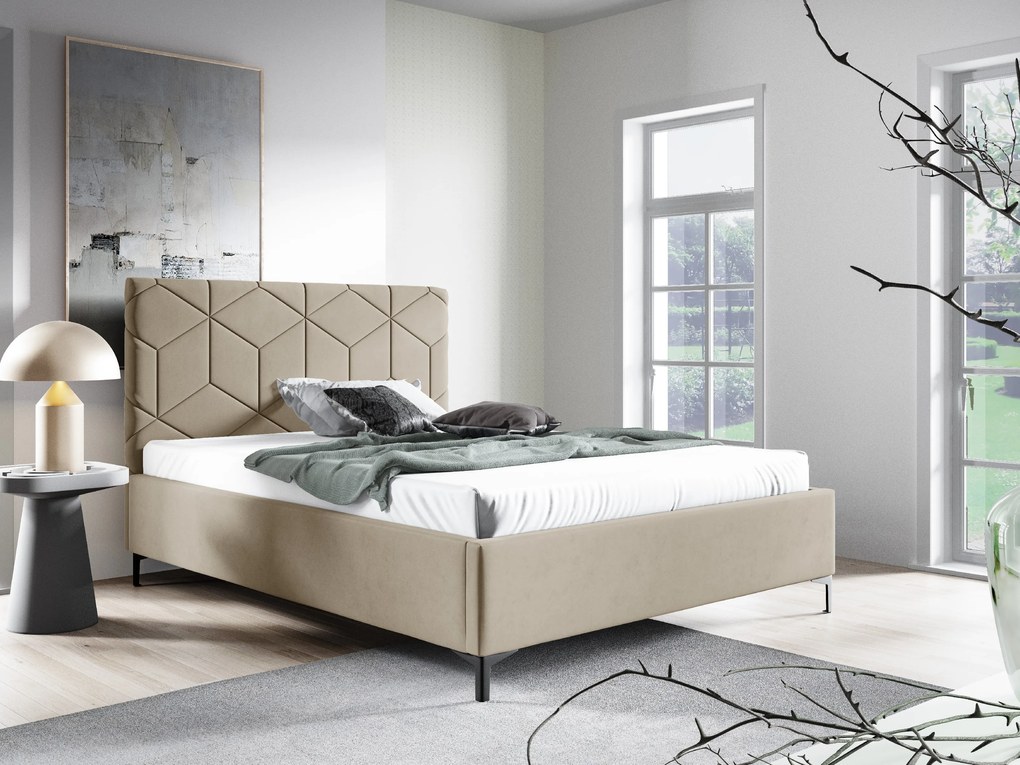 Eka Čalouněná postel BOX+ 140x200 cm Barva látky Trinity: (2315) Tmavá šedá, Úložný prostor: S dřevěným rámem úložného prostoru