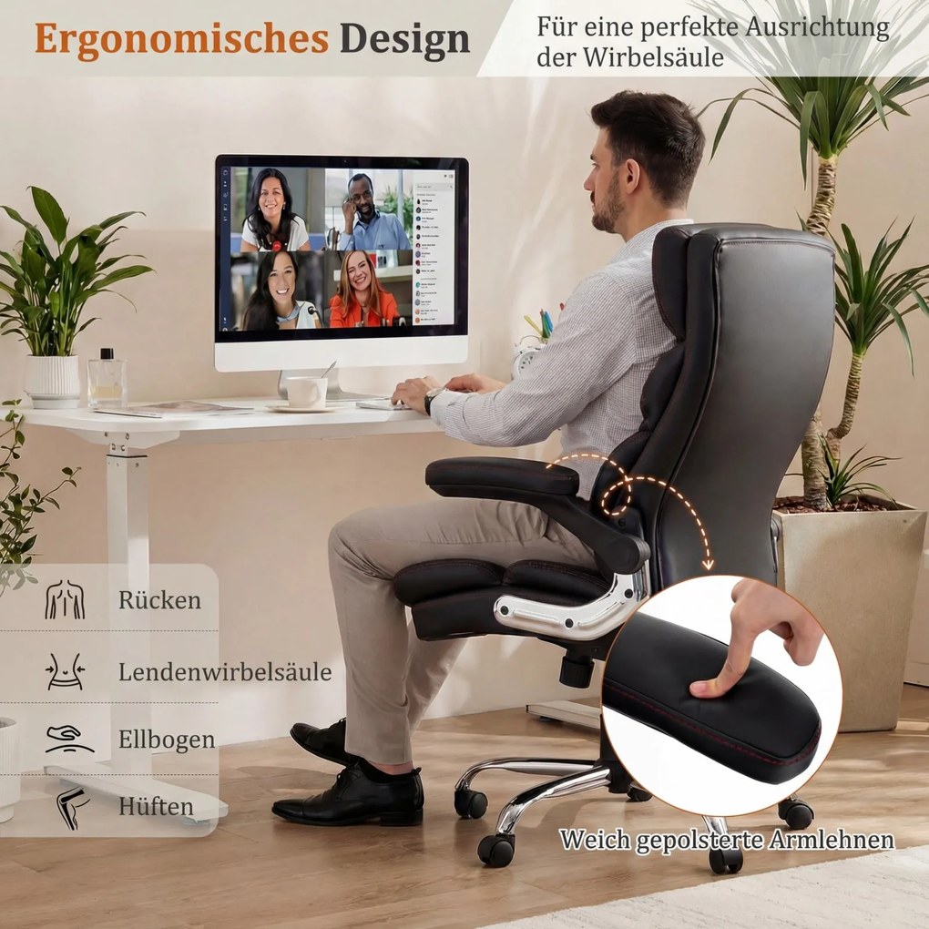Costway Ergonomická kancelářská židle s rozkládacími područkami a funkcí