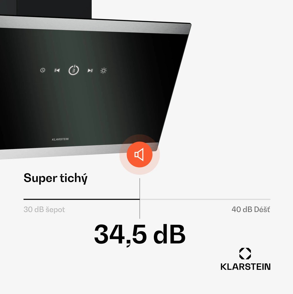 Klarstein FlashLine digestoř, A++, 578 m³/h, 3 úrovně, dotyková, tichá, LED, odsávání/recirkulace, 100 W