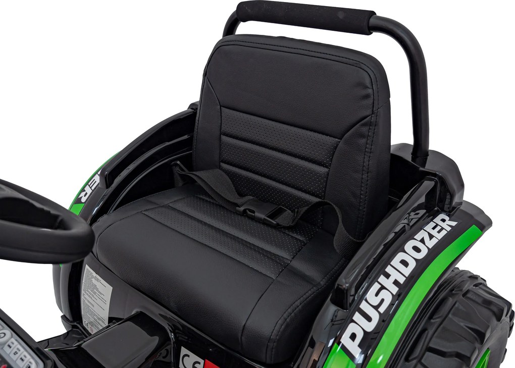 Ramiz Dětský bagr-traktor na baterie zelený + pohyblivé rameno s lžící + dálkové ovládání + pomalý start + FM rádio + LED