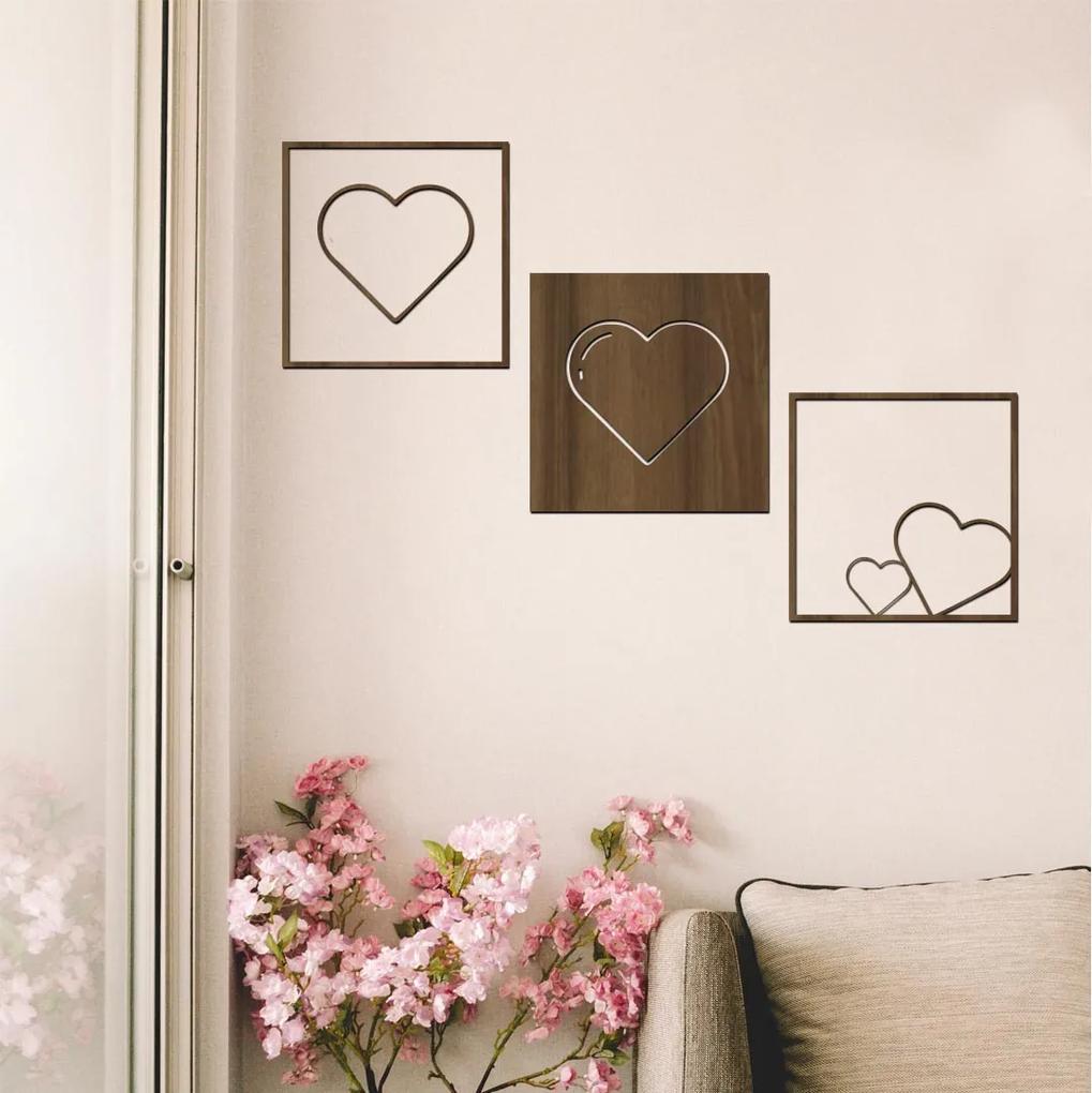 dřevo života 3dílná kolekce dřevěných  srdcí na zeď Barevný vzor: Ořech, Rozměry (cm): 80x80