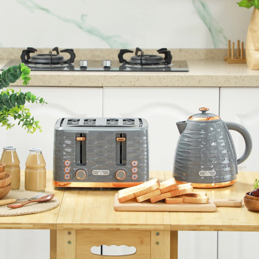 HOMCOM snídaňový set konvice a topinkovač 1,5 l konvice 4 plátky topinkovače 3000 W 7 stupňů propečení rozmrazování a ohřívání Šedá | Aosom.de
