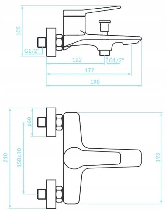 Kuchinox Alanis, nástěnná vanová baterie 150mm, bílá-zlatá lesklá, LAV-BQI_610G