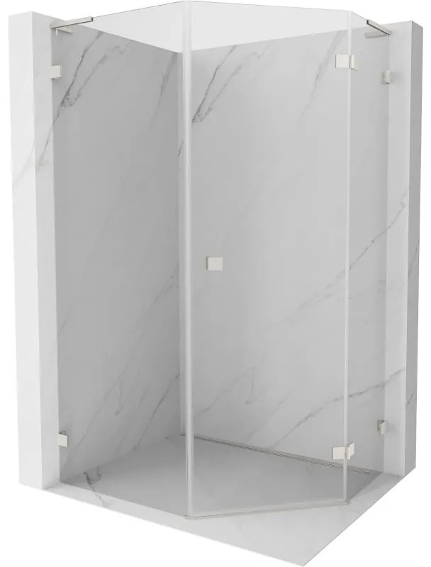 Mexen Lunar, L pětiúhelníkový sprchový kout naklápěcí vpravo 80 x 90 cm, 8mm čiré sklo, ocelový profil, 831L-080P-090L-97-00-P