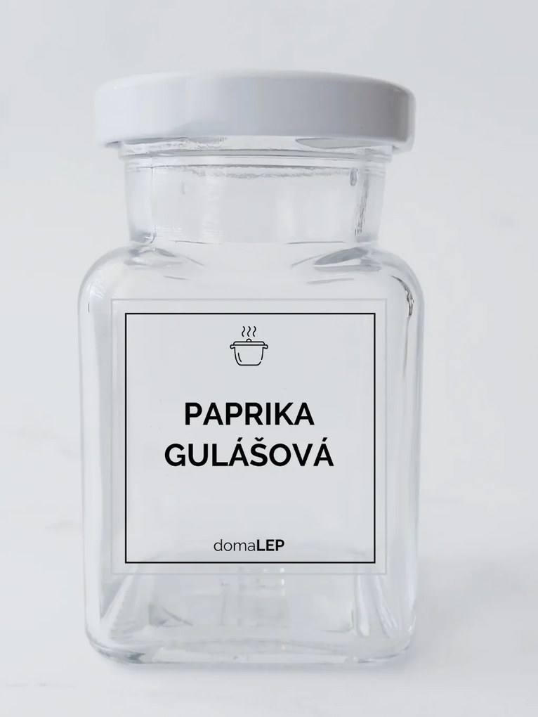 Samolepka na kořenky PAPRIKA GULÁŠOVÁ průhledná 5 × 5 cm tučné písmo