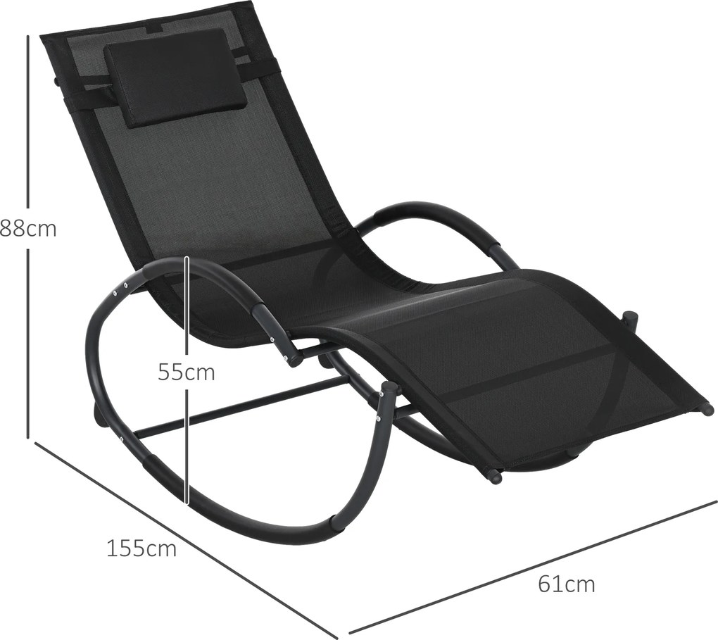 Houpací lehátko Outsunny Houpací křeslo s polštářem Zahradní lehátko 155 x 61 x 88 cm z textilenu v černé barvě pro venkovní relaxaci | Aosom.de