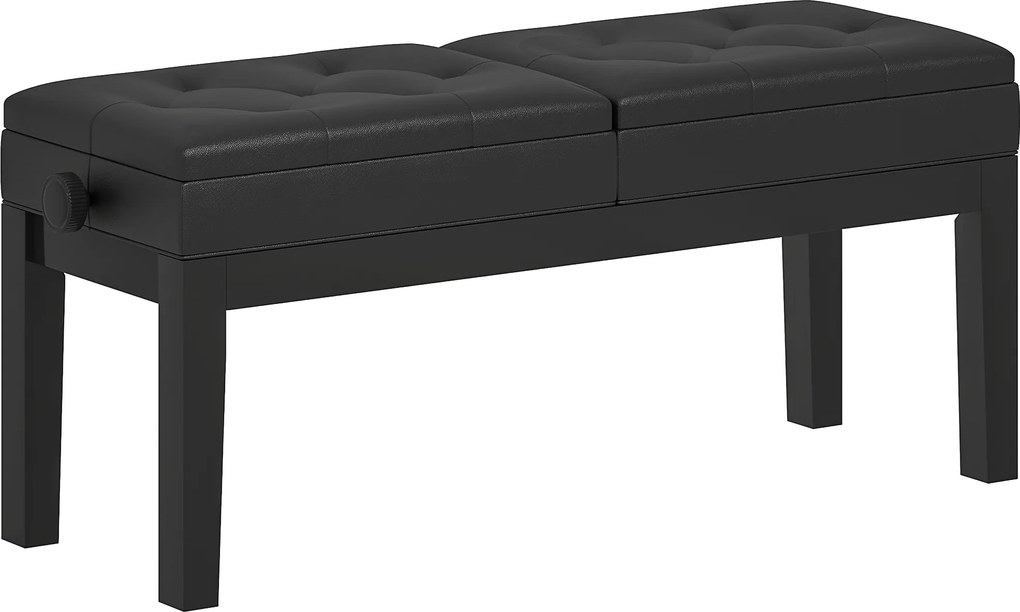 HOMCOM Nastavitelný hudební stolička s úložným prostorem, nosnost 220 kg, umělá kůže, černá, 105 x 37 x 48-58 cm