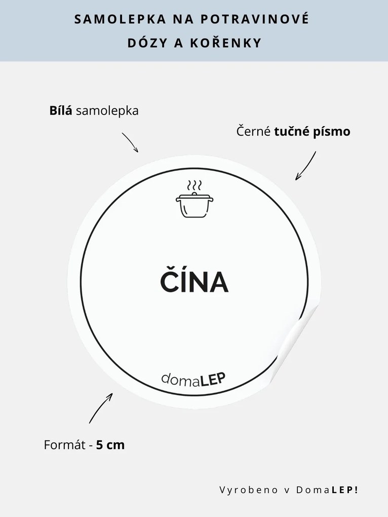 Samolepka na kořenky ČÍNA bílá 5 cm tučné písmo