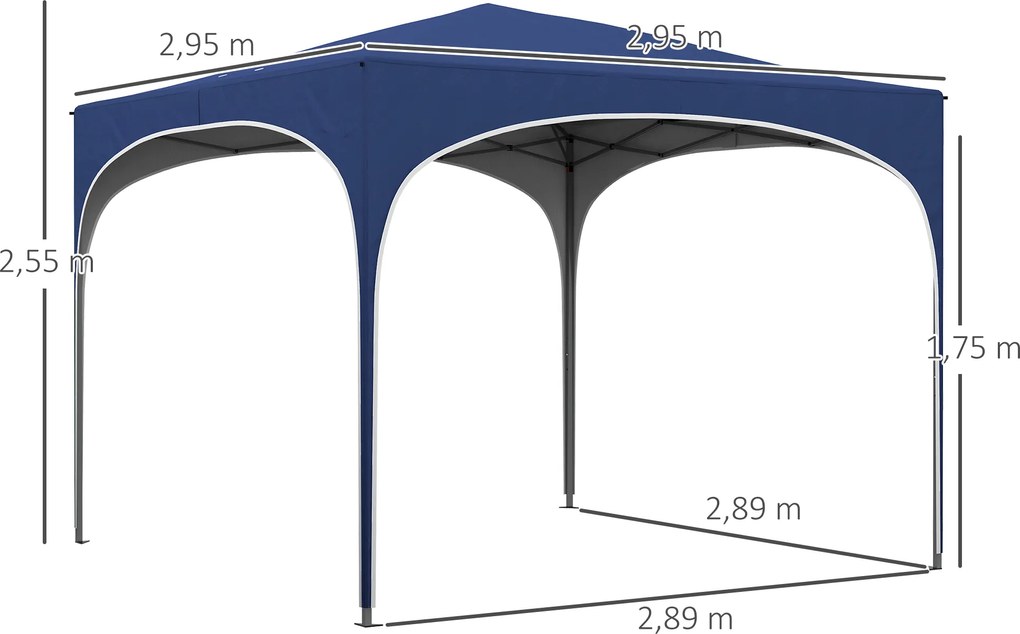 Faltpavillon, höhenverstellbar, Metallstützen, robuste Plane, inkl. Tragetasche, 2,95 x 2,95 x 2,55m, Dunkelblau