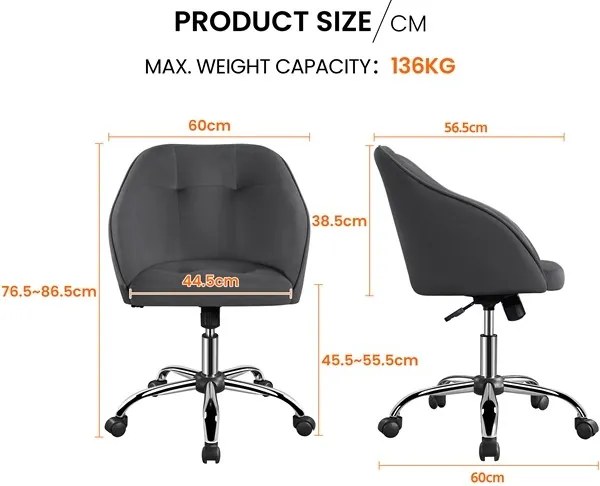 Sada 2 ks – Kancelářská židle Yaheetech – šířka 56,5 cm (267492589069)