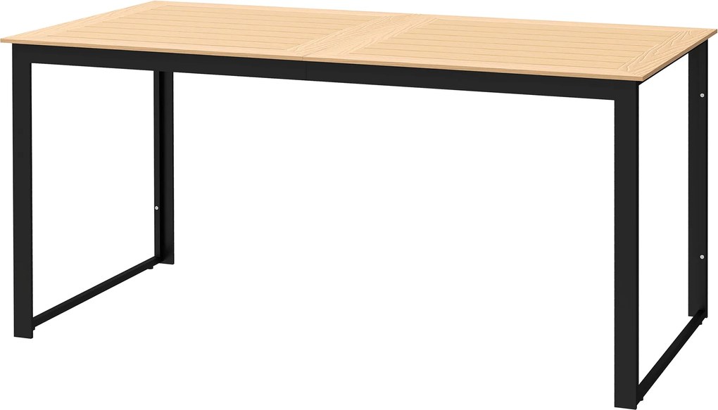 Zahradní stůl Outsunny pro 6 osob 160 x 80 cm, odolný vůči povětrnostním vlivům, s designem dřeva s drážkováním, bufetový stůl, kovový campingový stůl