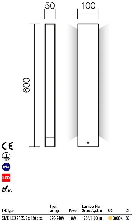 Redo Venkovní sloupkové svítidlo TWIN v:600mm, dvojitý rozptyl Barva: Antracit