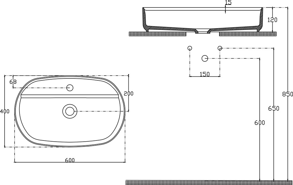 Isvea Infinity Oval keramické umyvadlo na desku 60 x 40 cm s otorem pro baterii bez přepadu terrazzo bílá 10NF65060-2L-TRZ