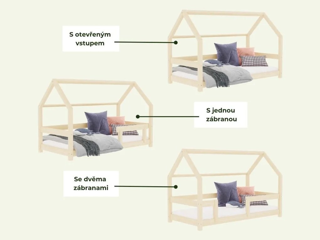 Benlemi Dětská postel domeček TERY se zábranou Zvolte barvu: Béžová, Zvolte rozměr: 90x180 cm, Zvolte zábranu: S otevřeným vstupem