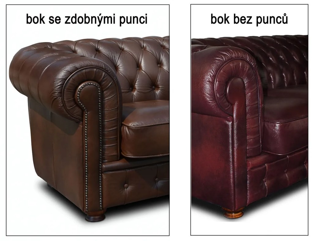 ASKONT Chesterfield Windsor Kožená pohovka 3M Puncovaná / bez puncování