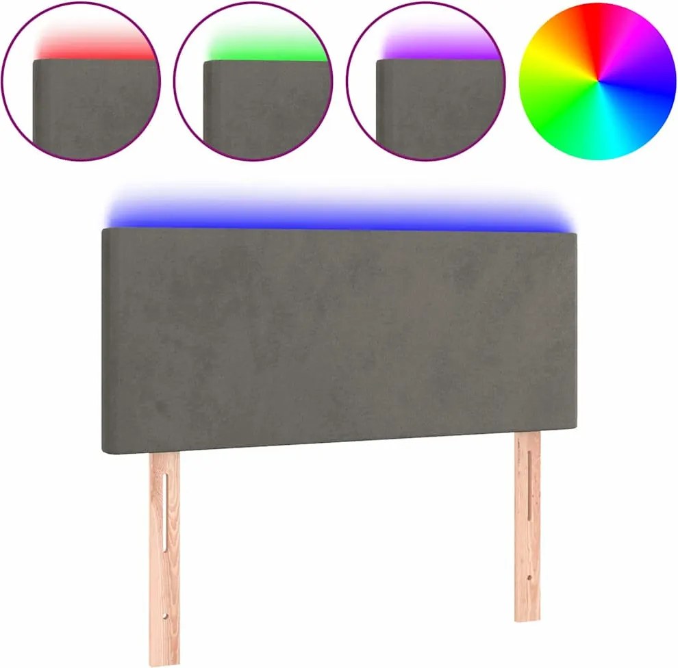 Čelo postele s LED tmavě šedé 80 x 5 x 78/88 cm samet 3121363
