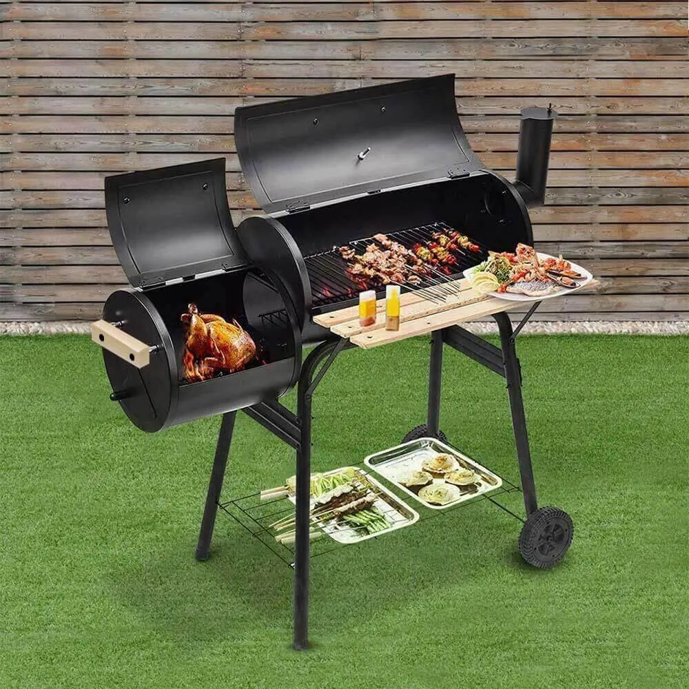 2v1 BBQ gril a smoker na drěvěné uhlí