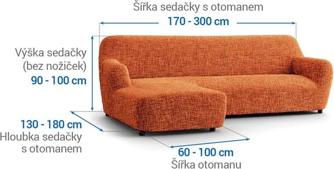 Bielastické potahy GRAFITI NOVÉ cihlové sedačka s otomanem vlevo (š. 170 - 300 cm)