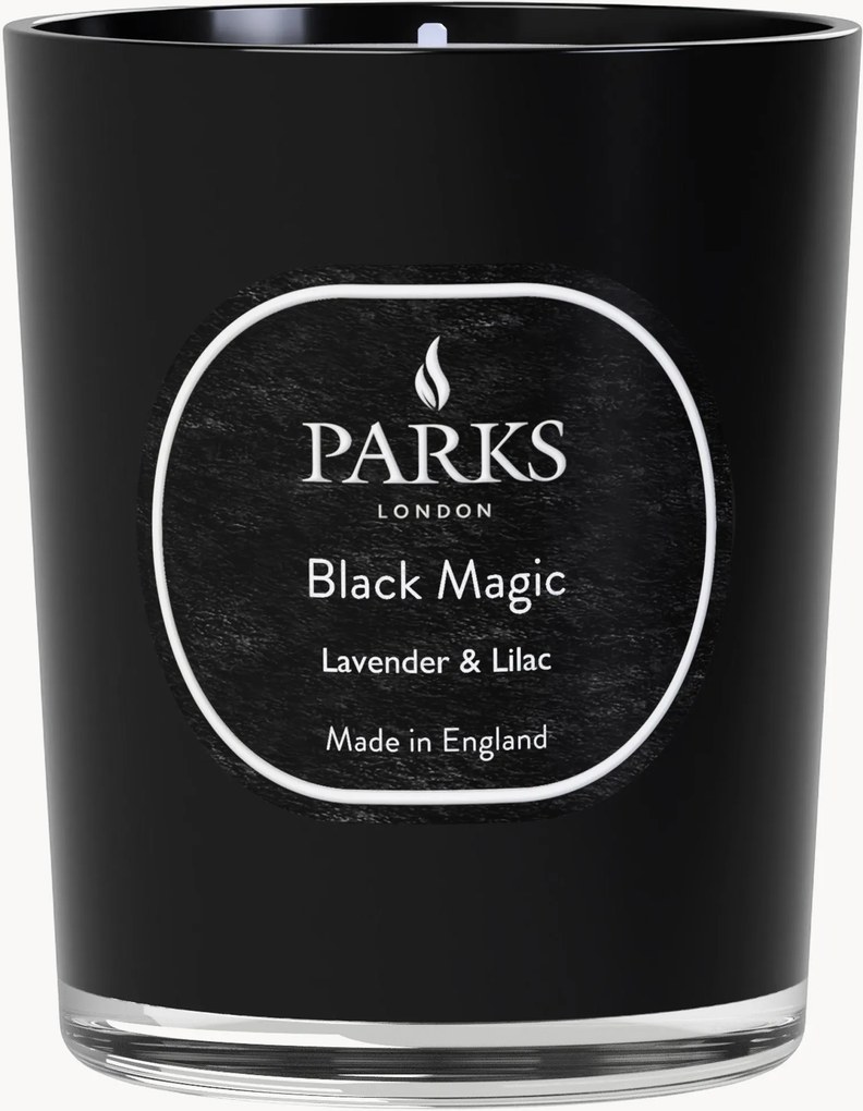 Ručně vyrobená vonná svíčka Black Magic (levandule, šeřík a zimolez)