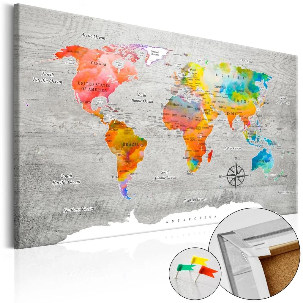 Murando DeLuxe Mapa na korkové tabuli - vícebarevné cestování  90x60 cm