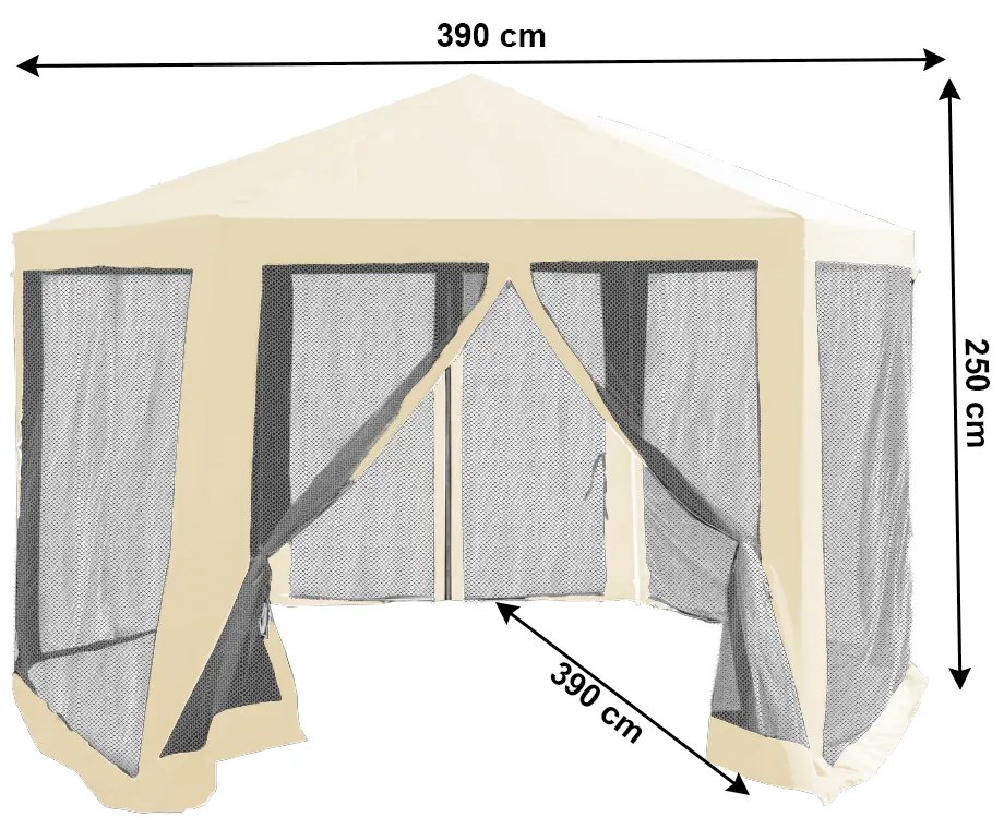 Kondela Stanový altán do zahrady, 3,9x2,5x3,9m, béžová / černá, RINGE TYP 2 + 6 bočních stran