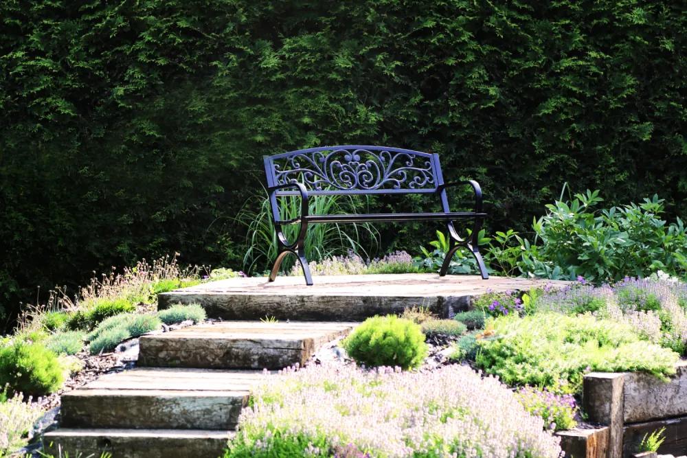 Zahradní lavička s patinou ocel litina Zelená