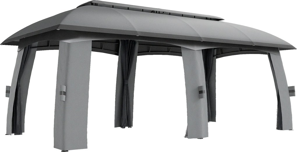 Outsunny pavilon, párty stan, s moskytiérou, větrnou střechou, pro až 15 osob, tmavě šedá, 3 x 6 x 3 m
