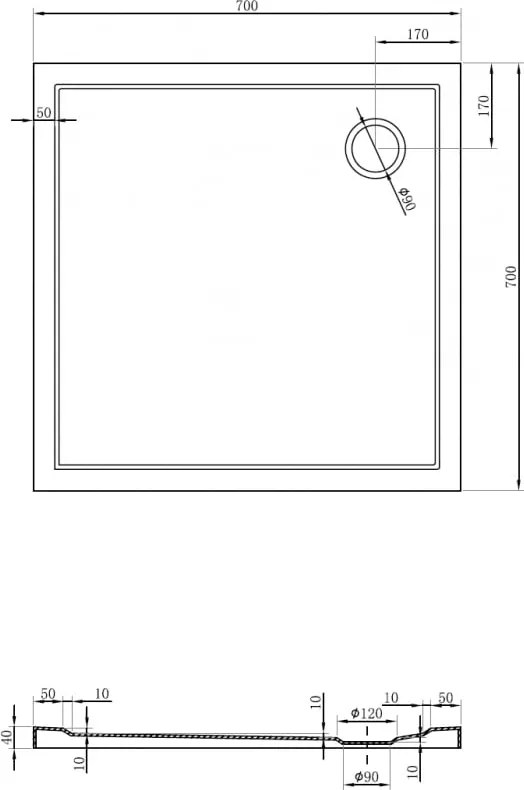 Mexen Flow Slim, čtvercová sprchová vanička 70 x 70 cm, bílá lesklá, 46S107070
