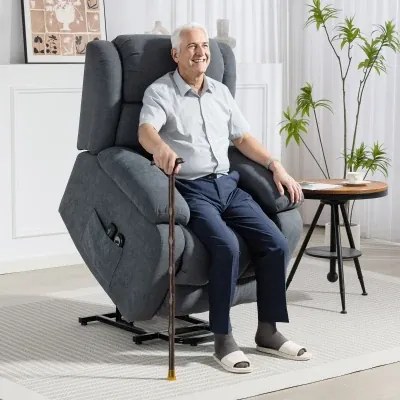 HOMCOM Televizní křeslo s funkcí vstávání, elektrické relaxační křeslo s funkcí ležení, masážní funkcí, 93x91x103 cm, tmavě šedé