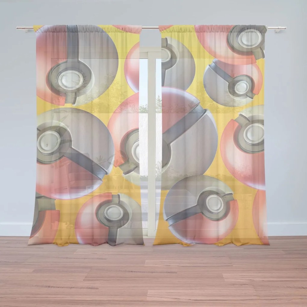 Sablio Záclony Pokemon ball Pattern: 2ks 150x250cm