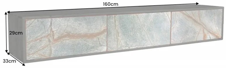 Designový závěsný TV stolek Quillon 160 cm přírodní kámen